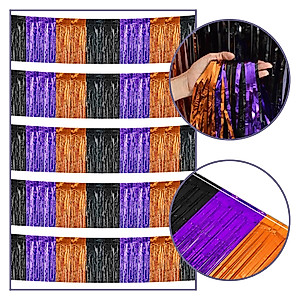 Ohiyoo 5 Pack 10 Feet Halloween Foil Fringe Garland Orange Black Purple Fringe Garland Metallic Tinsel Streamers Fringe Backdrop Banner for Halloween Parade Floats Halloween Party Decoration