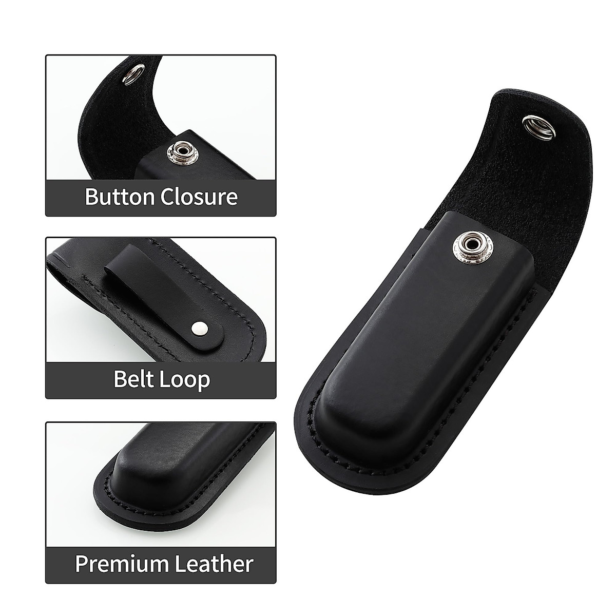 Pocket Knife Sheath, 4" Folding Pocket EDC Knife Case, Portable Pouch Knife Leather Holster with Snap Closure and Belt Loop, Accessory for Outdoor Climbing, Camping, Cycling and Hiking, Black