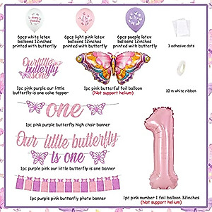 Butterfly 1st Birthday Decorations for Girls Pink Purple Our Little Butterfly is One Banner Cake Topper Photo Banner 1st Bday Girl Butterfly One High Chair Banner Floral Party Decoration for Girls
