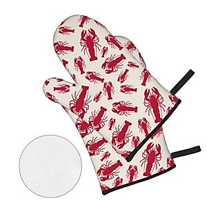 Lobster Oven Mitts and Pot Holders Sets, Non-Slip Heat Resistant Gloves Potholders Pot Pads for Kitchen Cooking Baking Grilling BBQ(4-Piece Set)