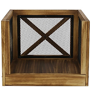 FARM IN Vinyl Record Storage Crate, Open Face Design Record Holder Holds Over 65 Records, Both Direction Available, Barn Door “X-Cross” Design, Rustic Solid Burnt Wood and Diamond Metal Wire Mesh