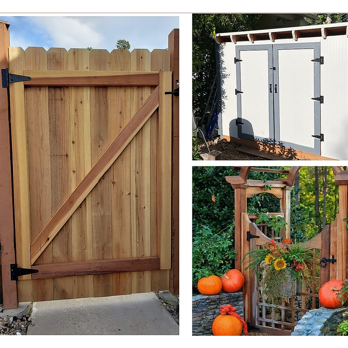 6 Inch T-Strap Heavy Duty Shed Door Hinges，4 PCS Black Wrought Hardware Rustproof Gate Hinge for Wooden Fence,Barn Door Gates,Yard Door