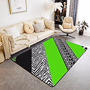 Leopard Area Rug 5x7 Geometry Aztec Rug for Women Men Boys Girls,Green Stripes Patchwork Carpet African Animal Hide Big Cat Watercolor Cheetah Spot Decorative Rug