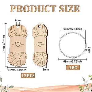 BENECREAT 12Pcs Wooden Blank Yarn Peg, Creative Woolen Thread Winding Boards, Knitting Yarn Holder with Iron Ring for Embroidery Needlework Macrame Weaving Cord and Sewing Threads