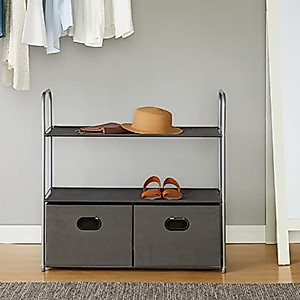 Amazon Basics Closet Storage Organizer with Fabric Bins and Shelves, Grey, 32.7" x 12.2" x 31"