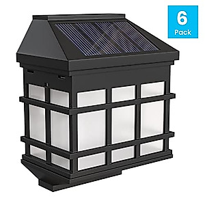 Flash Furniture DN-SL108-6-BK-GG 6 Pack Wall Mount LED Weather Resistant Decorative Powered Deck and Fencing Solar Lights, Black