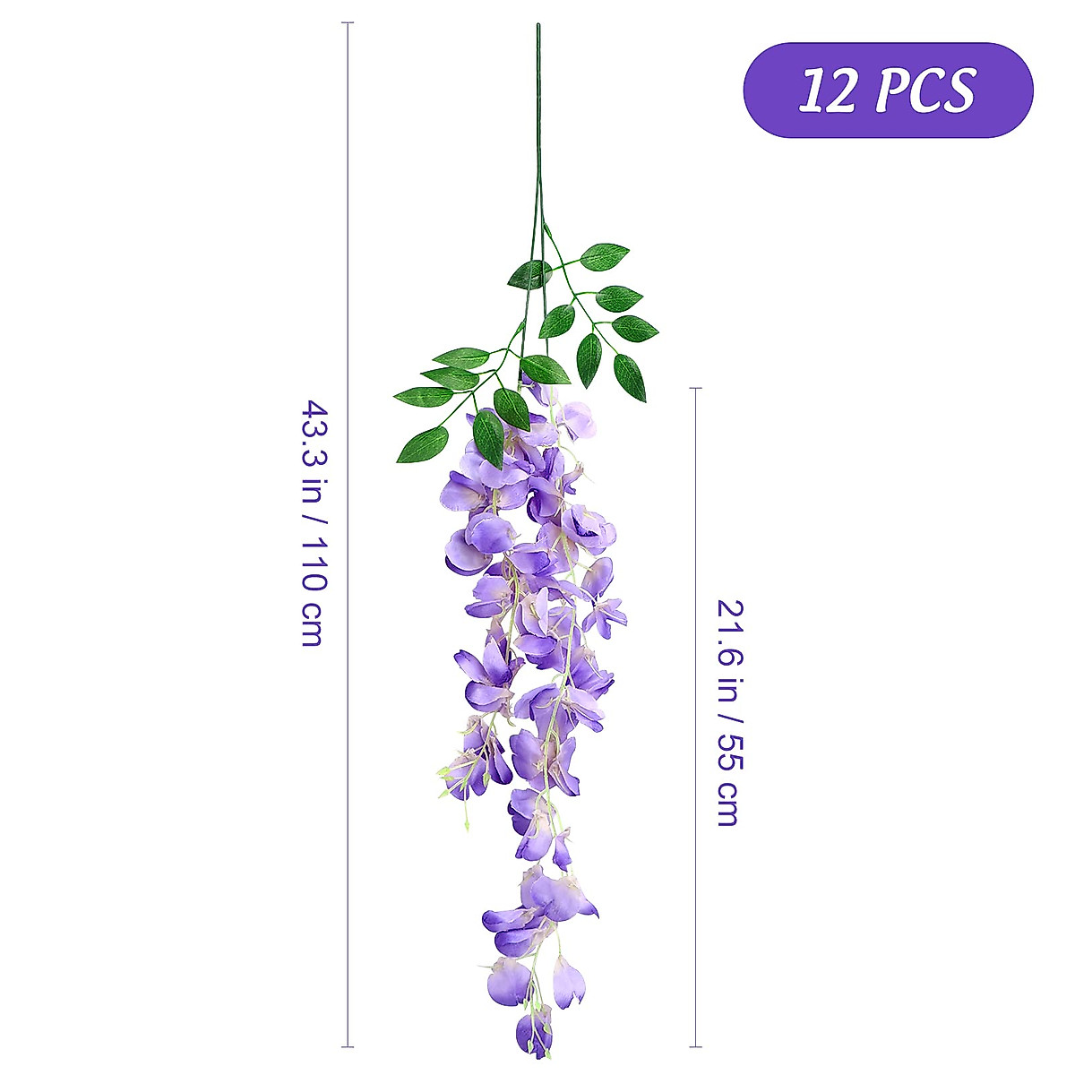 IMIKEYA 12 Pieces Wisteria Artificial Flower 3.25 Feet Wisteria Vine Ratta Hanging Garland Silk Fake Wisteria Flowers String for Wedding Party Decor, Blue