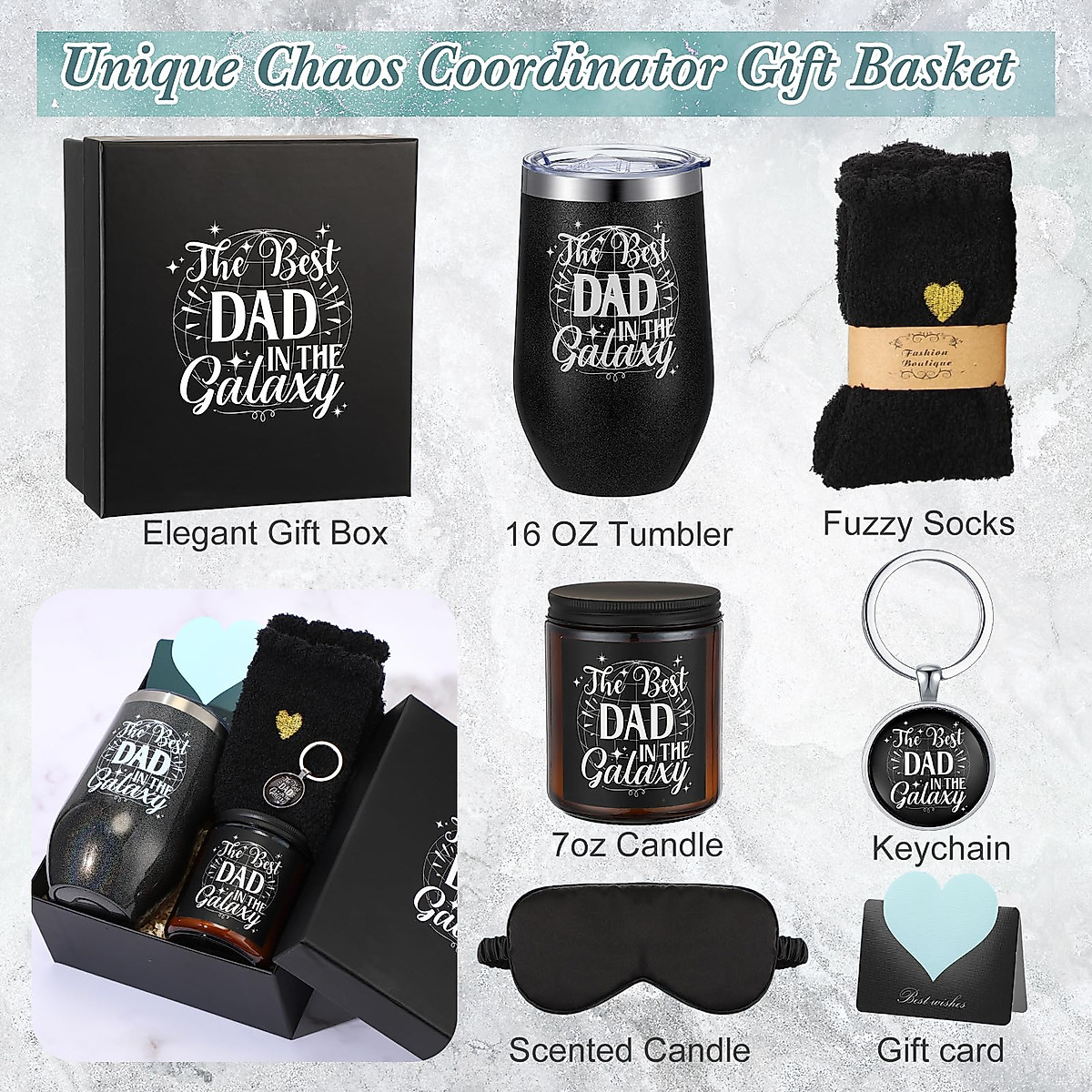 Tiangrid 7 Pcs Father's Day Gift Set for Dad Includes Insulated Tumbler, Aromatherapy Candle, Socks, Keychain, Eye Mask, Gift Card with Gift Box for Men Husband Daddy Retirement Employee Gifts