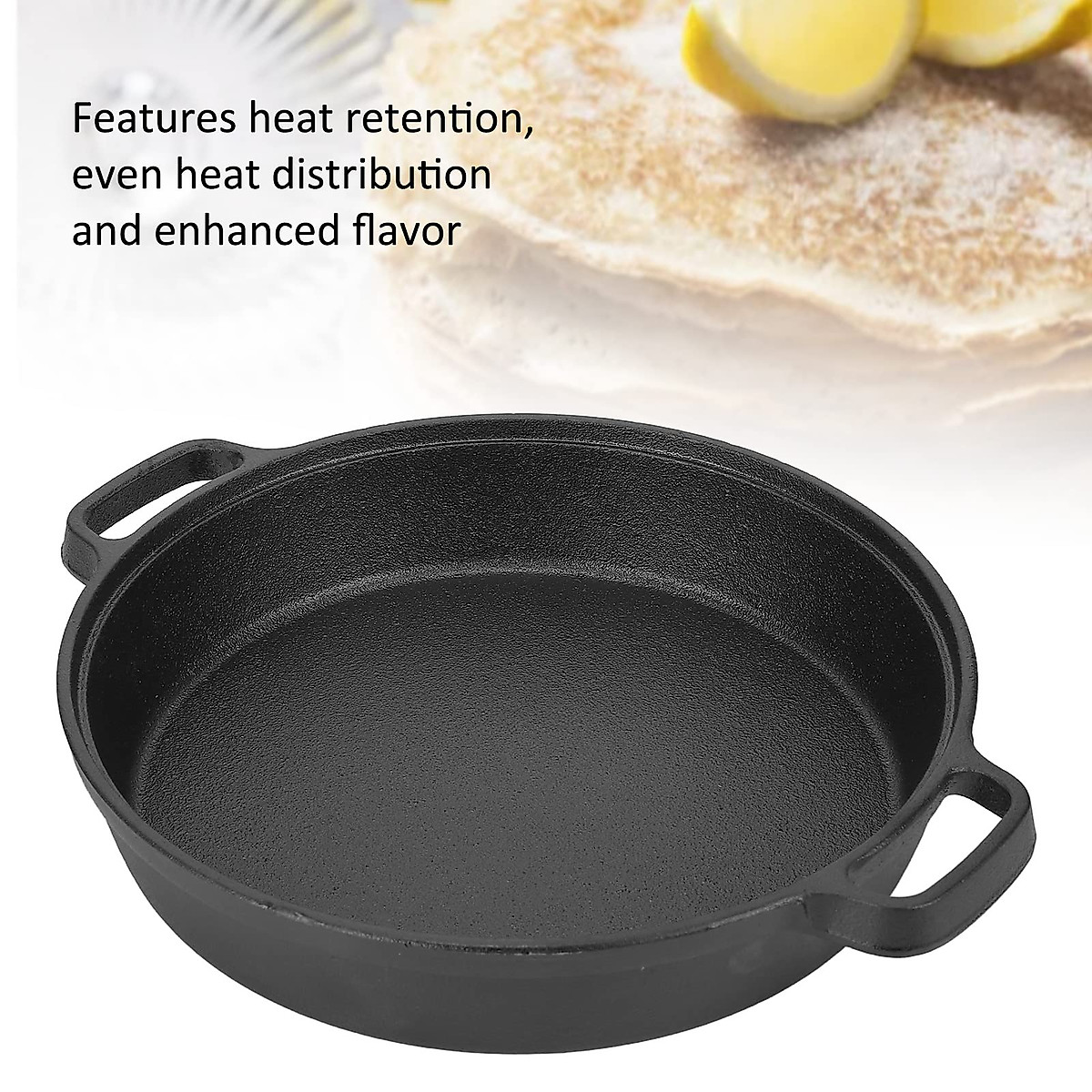 Cast Iron Skillet with 2 Handle, Non Stick Heat Resistant Frying Pan 25cm Rounde Mini Flat Bottomed Camping Skillet Cooking Cookware for Cooking Egg Steak