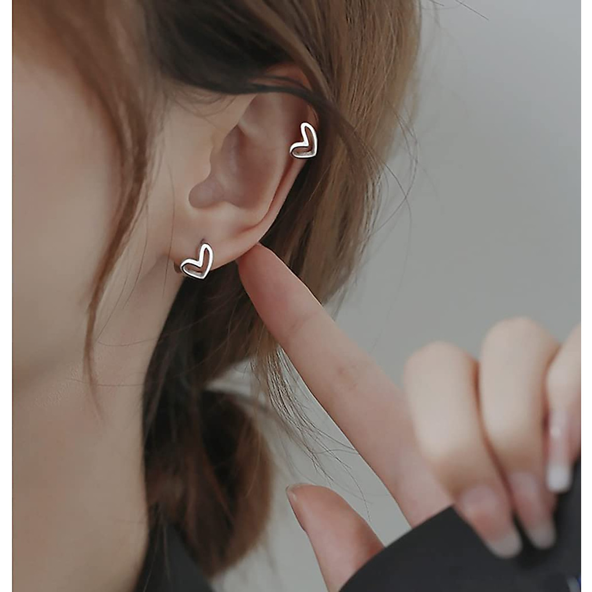 Reffeer Solid 925 Sterling Silver Love Heart Huggie Earrings Hoops for Women Teen Girls Heart Hoop Earrings Huggie (A-Silver)