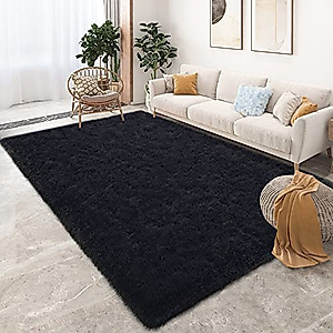 Tepook Super Soft Fluffy Rug for Bedroom, Modern Shaggy Rug Fuzzy Kids Rug for Living Room, Plush Indoor Nursery Home Decor Rug with Non-Slip Bottom, Black, 4 X 6 Feet