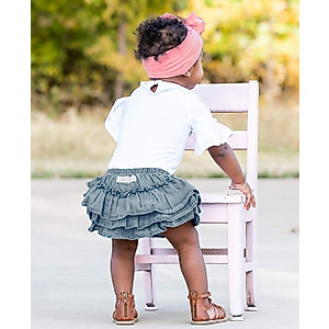 RuffleButts Baby/Toddler Girls Light Wash Denim Skirted Bloomer - 12-18m