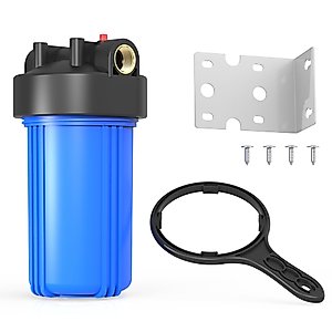 MewMore WHB10 10"x4.5" Whole House Water Filter Housing, Fit Sediment etc Filters for Well and City Water, Big Filter Blue Pre-Filtration System for Home, 1" NPT Port, Pressure Release