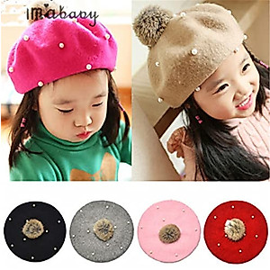 Baby Girls Beret Hats Peal Wool French Berets Toddler Princess Winter Warm Baby Kids Girls Cap Hat Artist Beret Hats 2-6Y (Black, 2-6 Years)