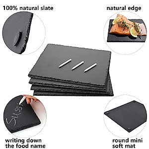 MAPRIAL 12 x 10 In 4 Pack Slate Cheese Boards, Black Stone Plates Charcuterie Board Gourmet Serving Tray Cheese Platter Display Chalkboard with Soapstone Chalk for Sushi, Party, Gifts, Meat, Appetizer