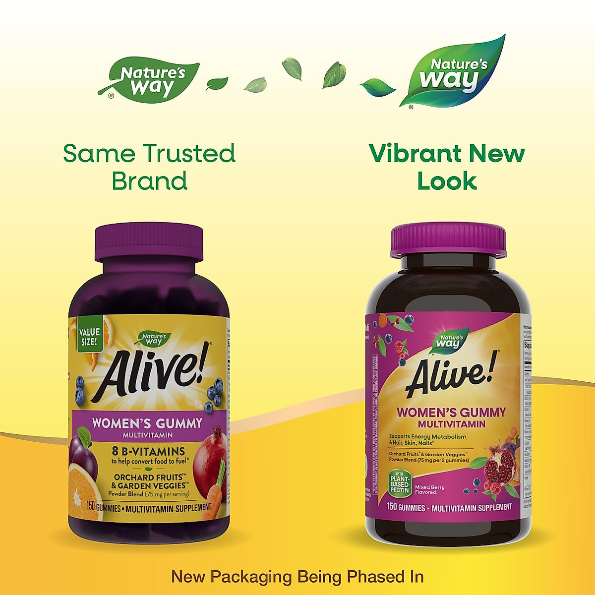 Nature's Way Alive! Women's Daily Gummy Multivitamins, 16 Vitamins & Minerals, Energy Metabolism*, Hair Skin & Nails*, Vegetarian, Mixed Berry Flavored, 150 Gummies (Packaging May Vary)