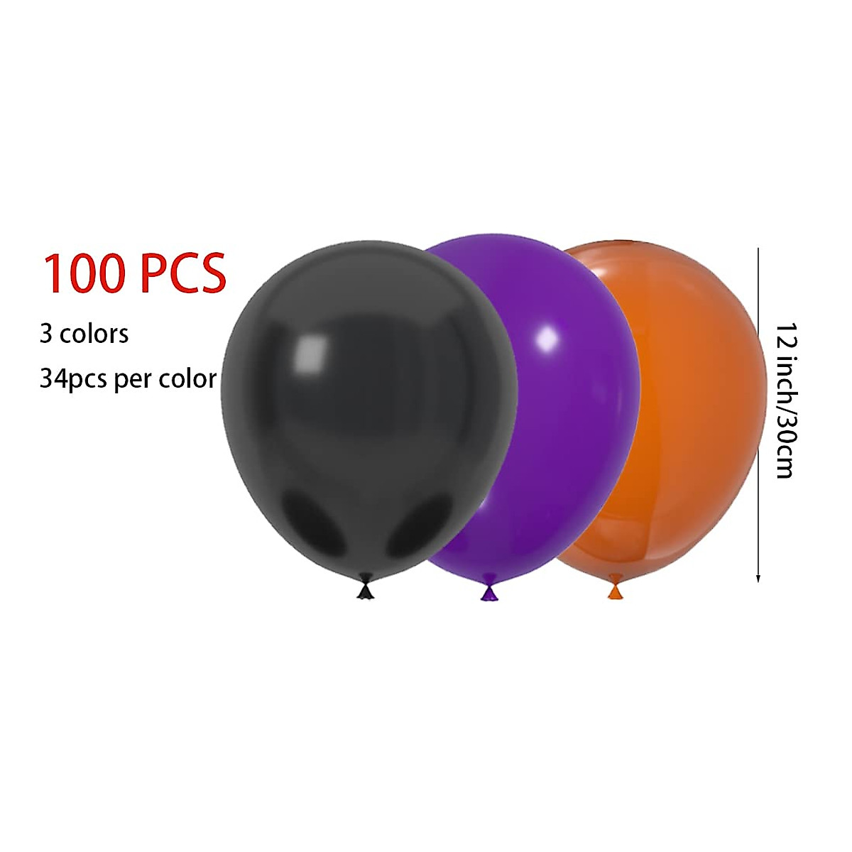 JODIDI 100 Pcs 12-Inch Latex Balloons in Black, Orange, and Purple - Perfect for Halloween, Graduation, Birthday, Baby Shower, and Party Decorations
