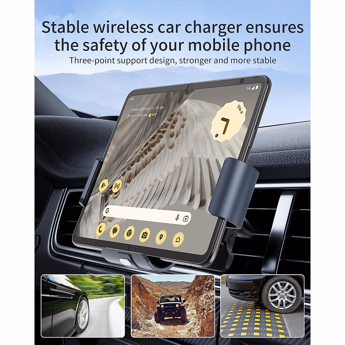 ANPULES Wireless Car Charger Mount for Google Pixel Fold, Dual Coil 15W Fast Charging Auto Clamping Car Charger for Pixel 8/ 8Pro, Dashboard Windshield Car Phone Holder for Google Pixel 7/7 Pro/6
