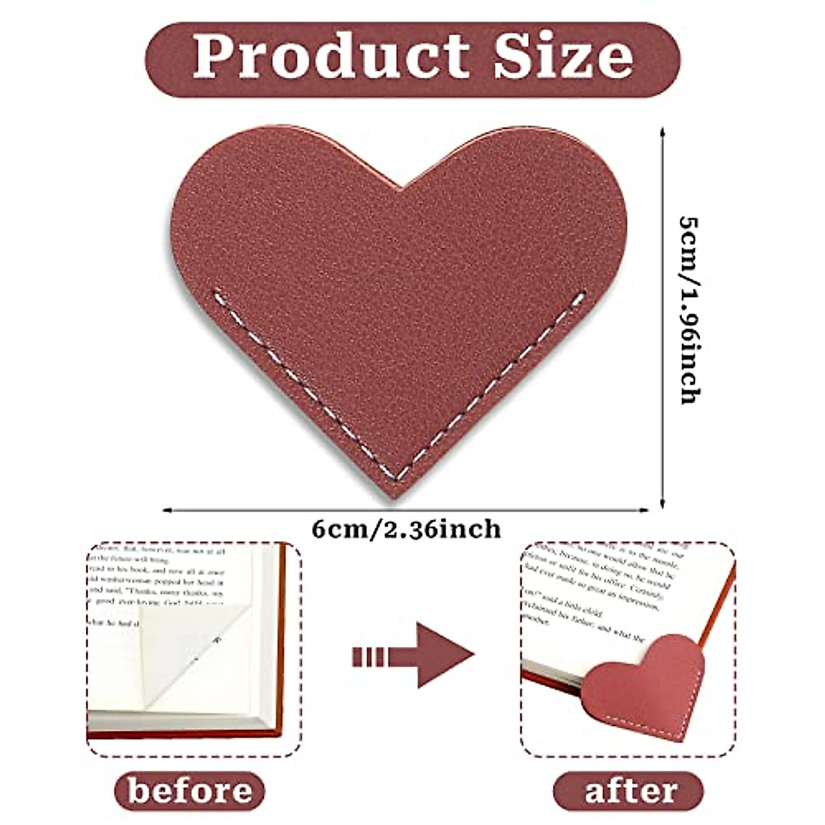 Leather Heart Bookmark,2 pcs Bookmarks for Women,Portable Book Marks Women Gift,Book Accessories for Reading Lover,Cute Handmade Book Reading Gift for Book Lovers