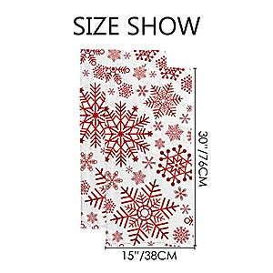 Vantaso Bath Hand Towels Set of 2 Christmas Red White Snowflakes Soft and Absorbent Washcloths Kitchen Hand Towel for Bathroom Hotel Gym Spa
