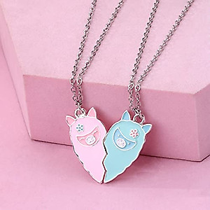 DOYYCA Friendship Necklace Best Friend Necklace Gifts Magnetic Matching BFF Necklace for 2 Girls Sister (llama Silver)
