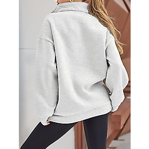Trendy Queen Womens Oversized Half Zip Pullover Sweatshirts Fleece Jackets Quarter Zip Cropped Sweaters Hoodies Fall Clothes Outfits Tops Grey