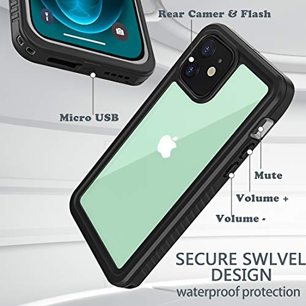 Diverbox for iPhone 12 Waterproof Case,Waterproof Shockproof Dustproof IP68 Full-Body Hard Case Built-in Screen Protector Underwater Outdoor Waterproof Cover for iPhone 12,6.1 in (Clear)