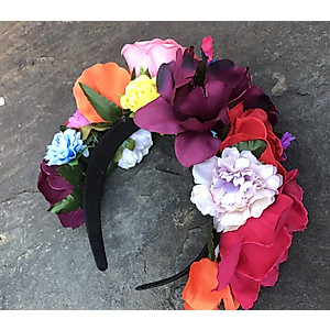 DreamLily Frida Kahlo Mexican Flower Crown Floral Headband Party Costume Day of the dead Headpiece NC12 (Mexican Crown)