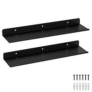 Benzoyl Black Floating Shelves, Home Decor Metal Wall Shelf Decorative Wall Mounted Picture Ledge Shelf for Storage Bedroom Bathroom Kitchen Living Room Office 16.14 inch - 2 Set