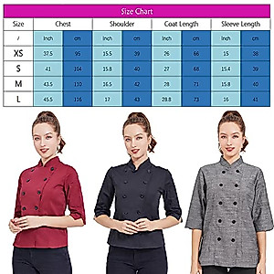 Women's Lovely Chef Coat Lightweight Slim Chef Jacket 3/4 Sleeve Kitchen Chef Uniform Black