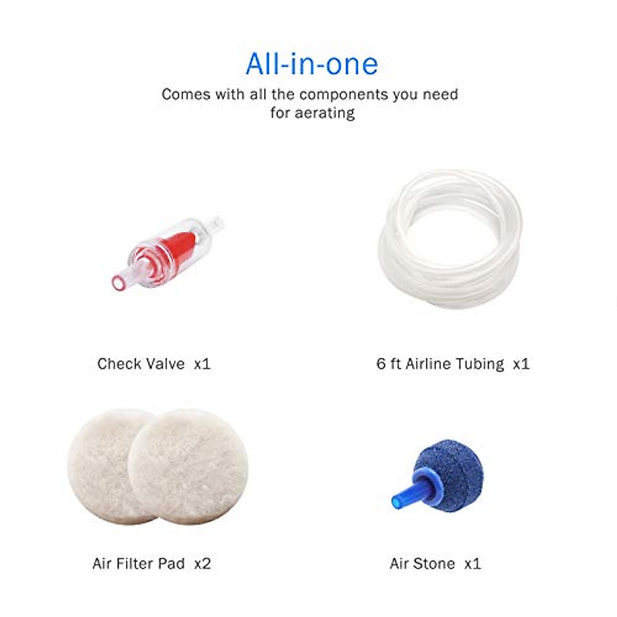 Aquarium Air Pump - AquaMiracle Fish Tank Bubbler Aerator, All-in-One Fish Tank Air Pump Kit, Quiet Small Aquarium Bubbler for 1-20 Gallon Aquariums