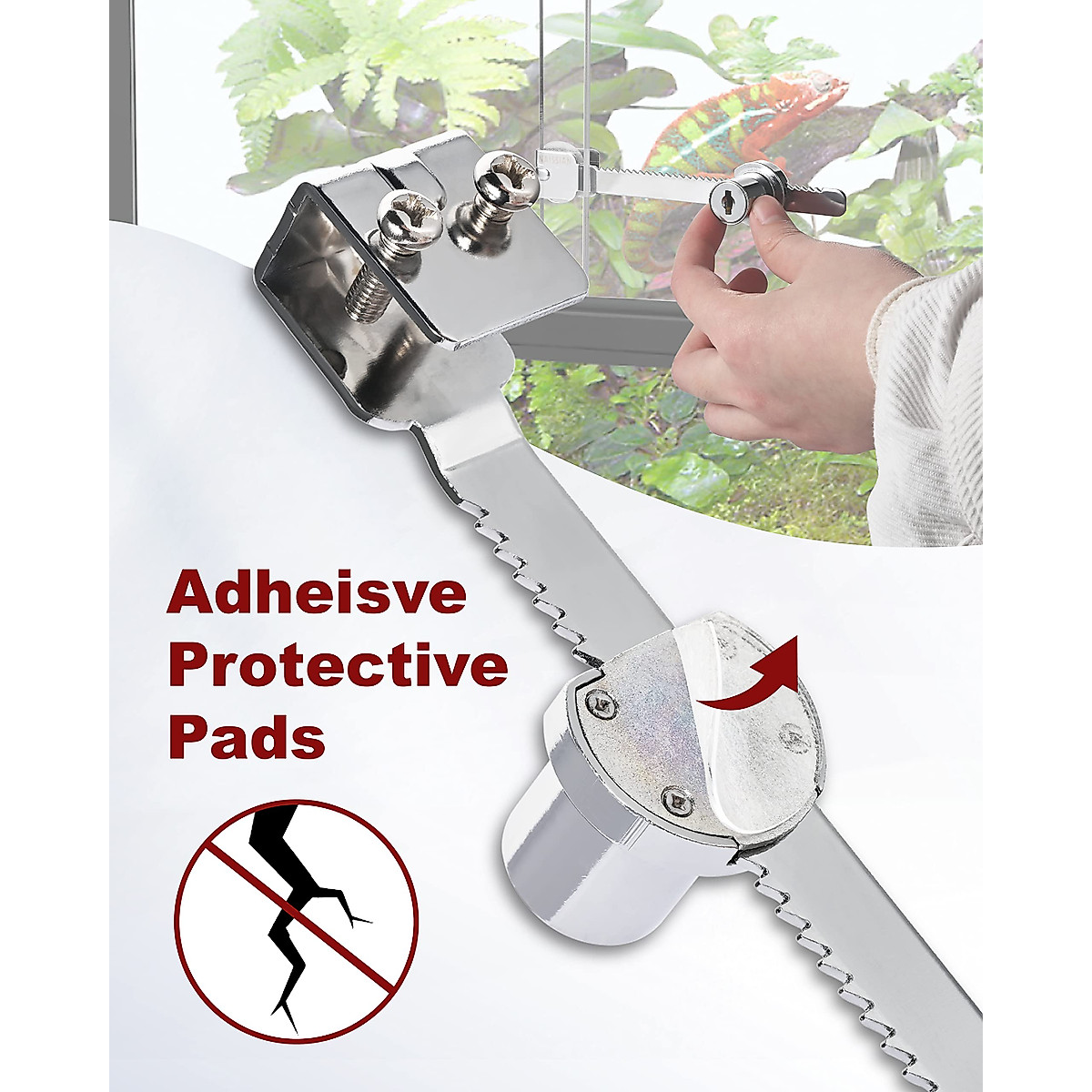 Naissian Sliding Glass Door Ratchet Lock, Lock for Sliding Glass Cabinet Door Locks with Keys Showcase Display Vivarium Reptile Cage Locks, Chrome Finish with 6 Key Aliked, Pack of 2