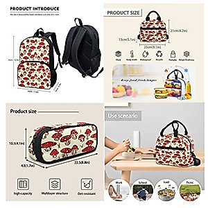 Mushroom Durable Travel Backpack Art Painted Tote Backpack for Women Girls Print Laptop Backpack for College Students Lunch Box with Zipper for Hiking Portable Pencil Bag for Boys Girls