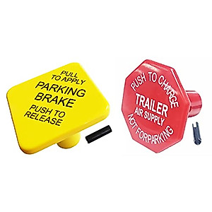 TORQUE Yellow Parking Brake and Red PP-7 Trailer Air Supply Valve Knob with Roll Pin for Dash Brake Control Valve (Replaces Bendix 248433, Bendix 290655) (TR248433 + TR290655)