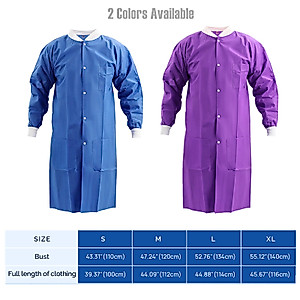 JMU 10 Pack Disposable Lab Coats for Adult Large, SMS Medical Lab Jacket Knee Length with Knit Cuff & Collar, 3 Pockets