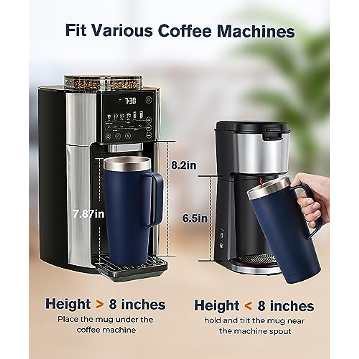 LyriFine Travel Mug with Handle, Od335 24oz Insulated Coffee Mug with Lid, Travel Mugs for Hot and Cold Double-Wall Vacuum Stainless Steel & Sliding Lid for Daily Life, Travel, Office, Blue