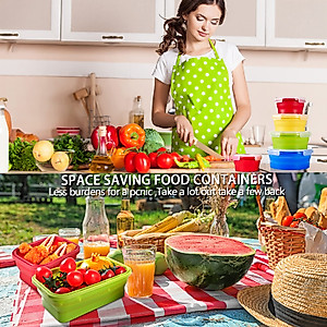 Mimorou 8 Pack Collapsible Food Storage Containers Silicone Lunch with Lids, 4 Pcs Rectangle Bowls and Round Bowls, Microwave Freezer Dishwasher Foldable