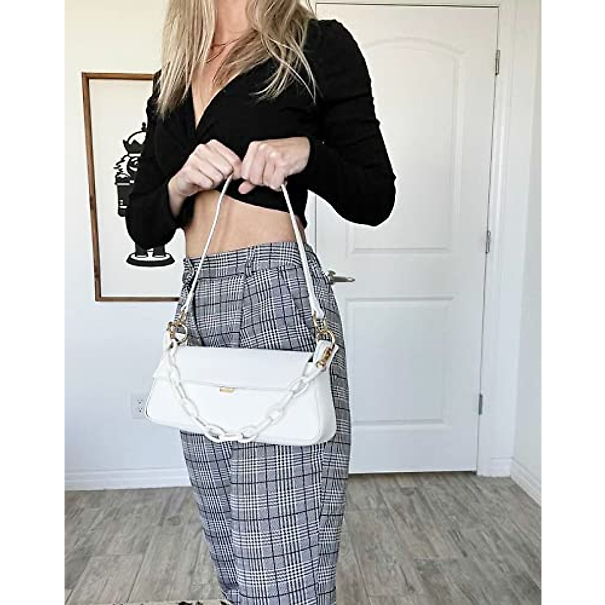 GRACE KARIN Women Shoulder Bag Crossbody Removable Strap Leather White Chain Handbags Medium