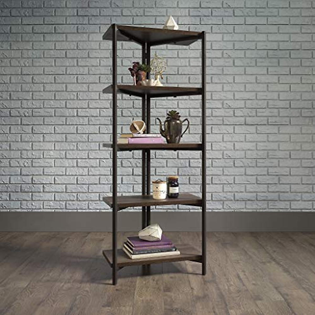 Sauder North Avenue Bookcase, L: 23.43" x W: 13.66" x H: 59.33", Smoked Oak Finish