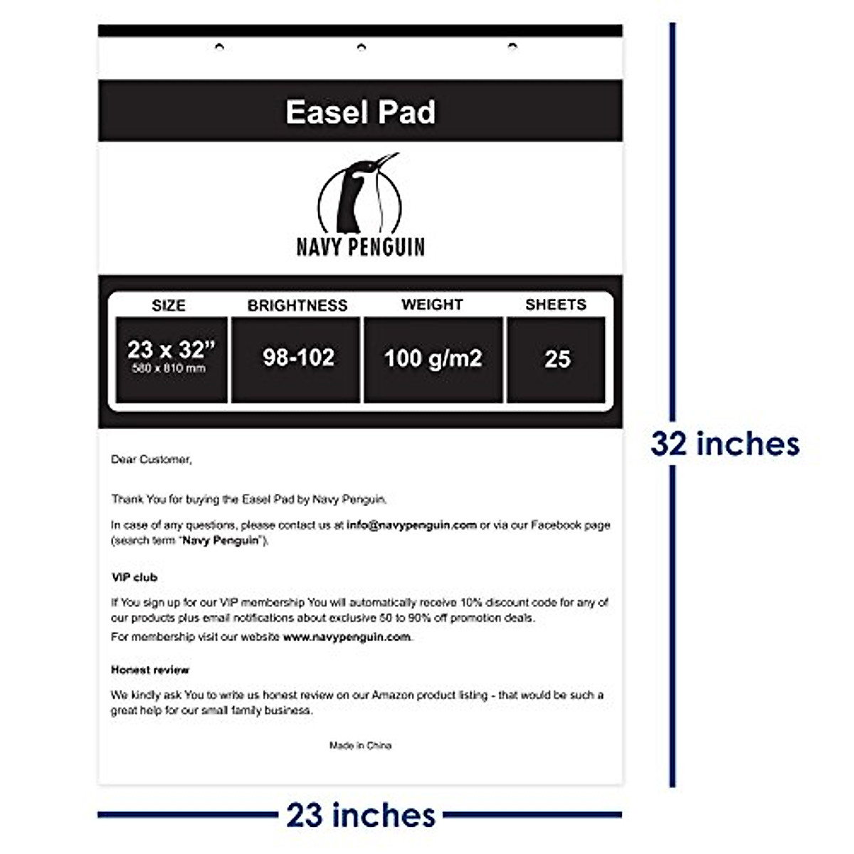 Easel Pad 23x32" - 3 Pack (75 Sheets) - Flip Chart Paper, 25 Sheets/Pack, Plain White, Poster Flipchart 100 gsm - Large Drawing Pad for Teachers, Kids, Classroom, Office, Craft, Art, Presentation
