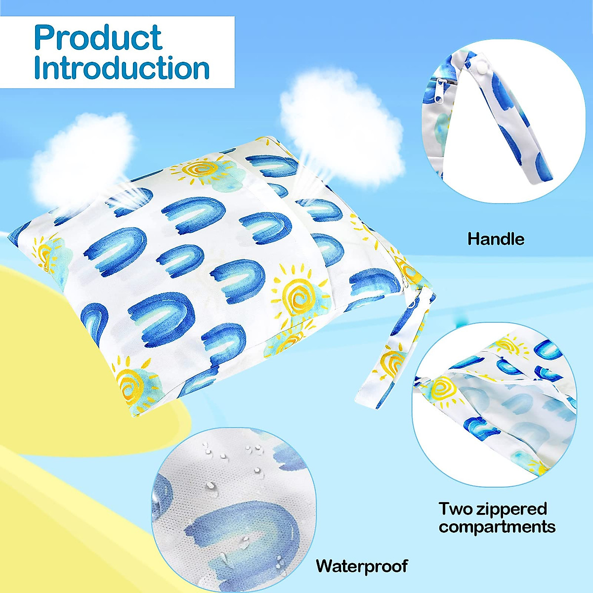 2 Pieces Wet Dry Bag Cloth Diaper with Two Zippered Pockets Waterproof ReusableW Travel Beach Pool Daycare Soiled Baby Items Yoga Gym（12in x 14.5in）, Rainbow Color (KKBB1003)