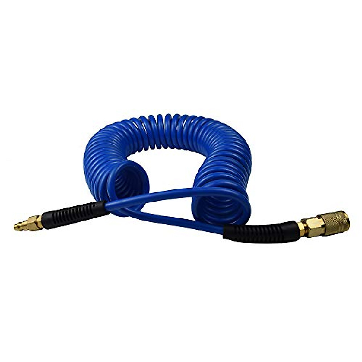 YOTOO Polyurethane Recoil Air Hose1/4" Inner Diameter by 25' Long with Bend Restrictor, 1/4" Industrial Quick Coupler and Plug, Blue