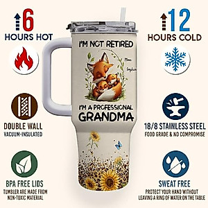 Personalized 40oz Tumbler - Cute A fox mother curled around her pups while they sleep, Mother and Child Design with Nutrition Facts - Gift for Mom, Grandma, Mother's Day Z2b5jE