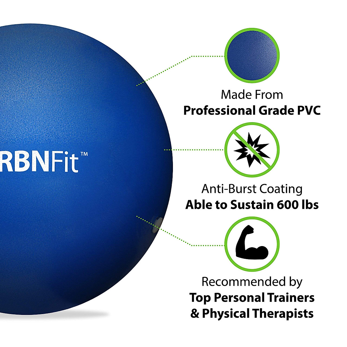 URBNFit Small Exercise Ball - 9-inch Mini Pilates Ball with Fitness Guide for Yoga, Barre, Physical Therapy, Stretching & Core Stability Workout- Blue