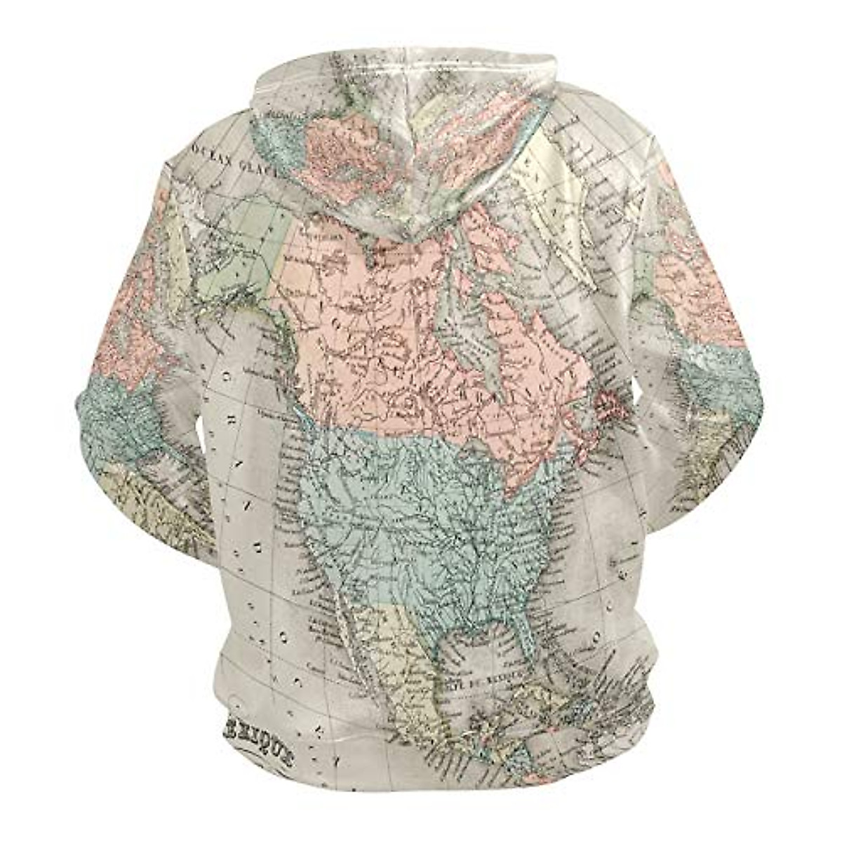 WELLDAY World Map America Men's Pullover Sweatshirt Long Sleeve Hoodie Jacket with Pockets