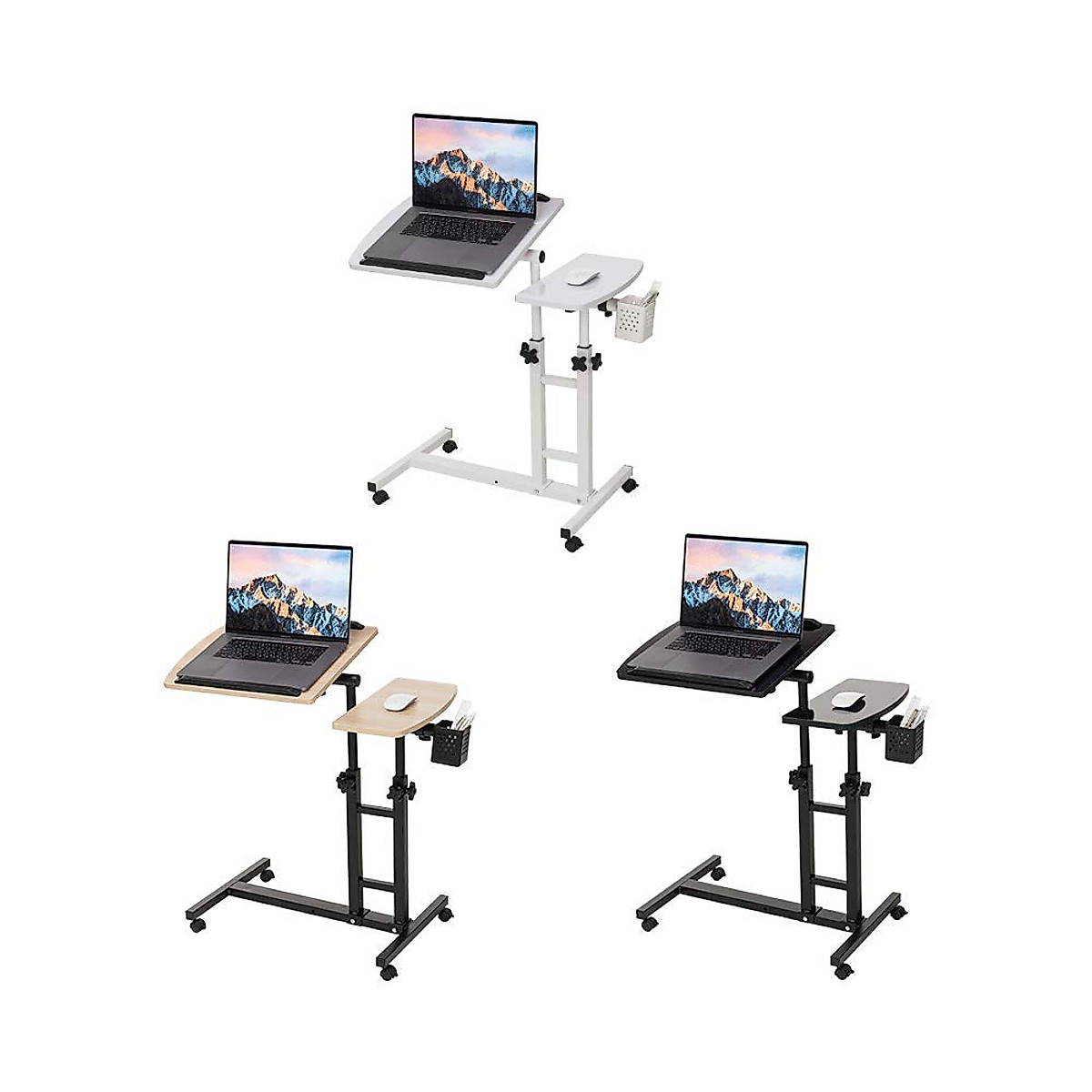 Farios Adjustable Laptop Desk with Wheels, Overbed Bedside Desk, Wheels Height Adjustable Desk Cart,Standing Laptop Desk,Moveable Laptop Stand,Tilting Over Bed Table,Rolling Laptop Stand-White.