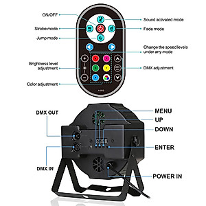Kebert Par Lights, 36 Led DJ Stage Lights with Remote Control and DMX, 1W RGB Sound Actevated Stage Lights, 9 Modes Par Led Flood Lights for Wedding Bar Party DJ Show