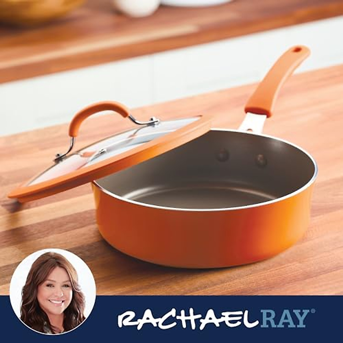Rachael Ray Cook + Create Nonstick Cookware Saute Pan with Lid, 3 Quart - Orange