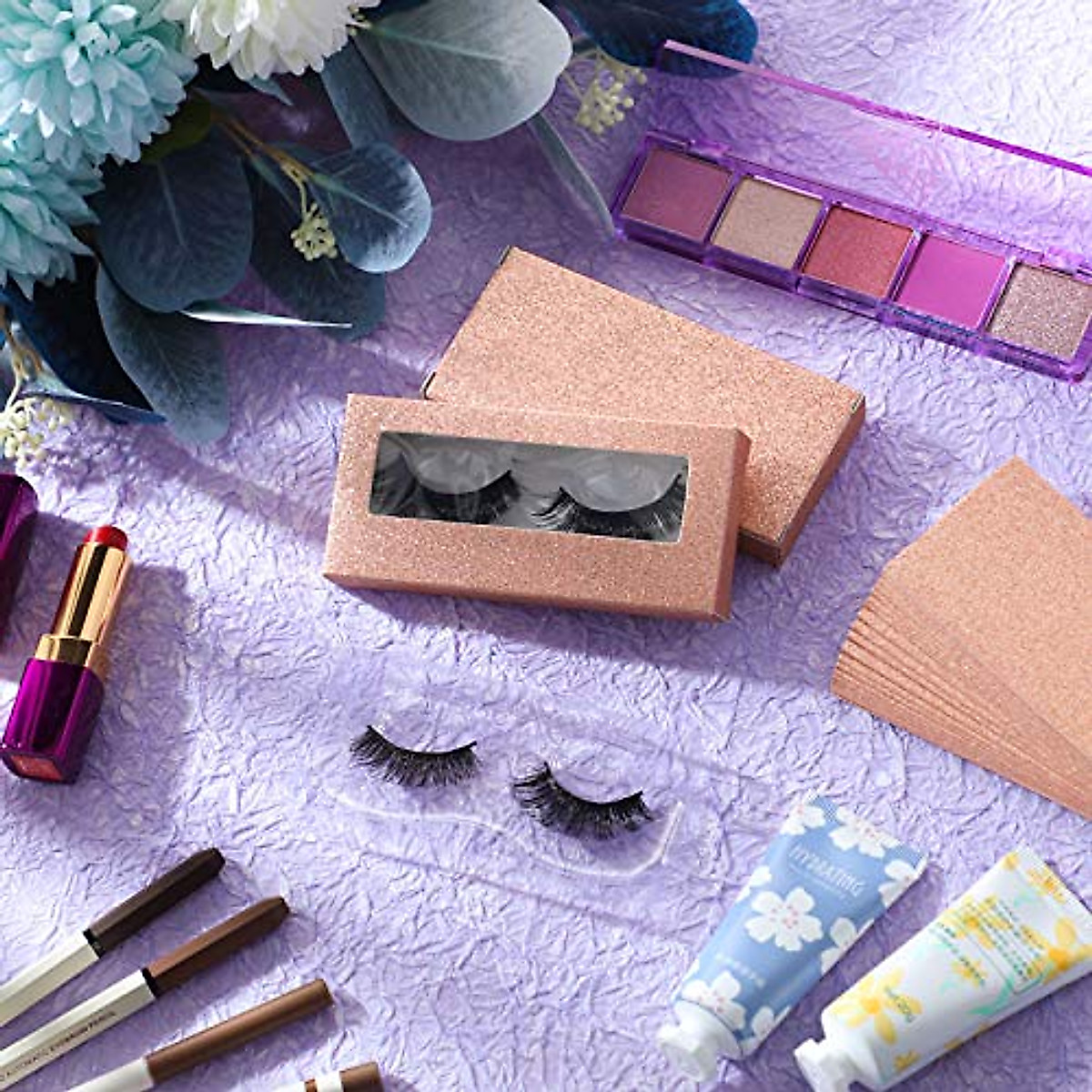 50 Sets Empty Eyelash Case Set, Include 50 Empty Eyelash Box Lash Box Packaging Eyelash Storage Box, 50 Eyelash Box Tray False Eyelash Storage Box Tray, 50 Internal Background Paper (Champagne Gold)