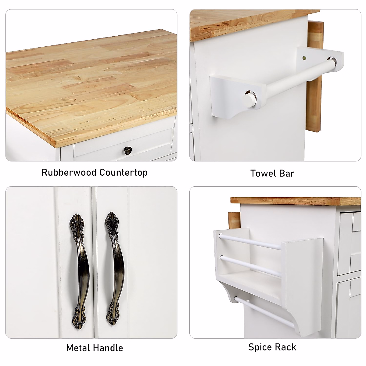 Large Kitchen Island with Drop Leaf,Kitchen Rolling Trash Cabinet Tilt Out 10 Gallon Storage W/2 Drawers,Movable Carts on Wheels with Spice Rack&Towel Rack for Home, Kitchen and Dining Room(White)